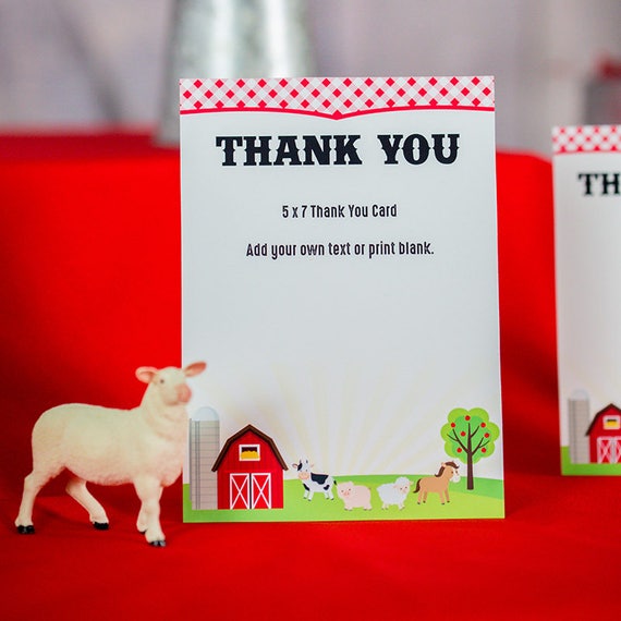 Farm Party Thank You Card - Printable Thank You Card for Farm Party ...
