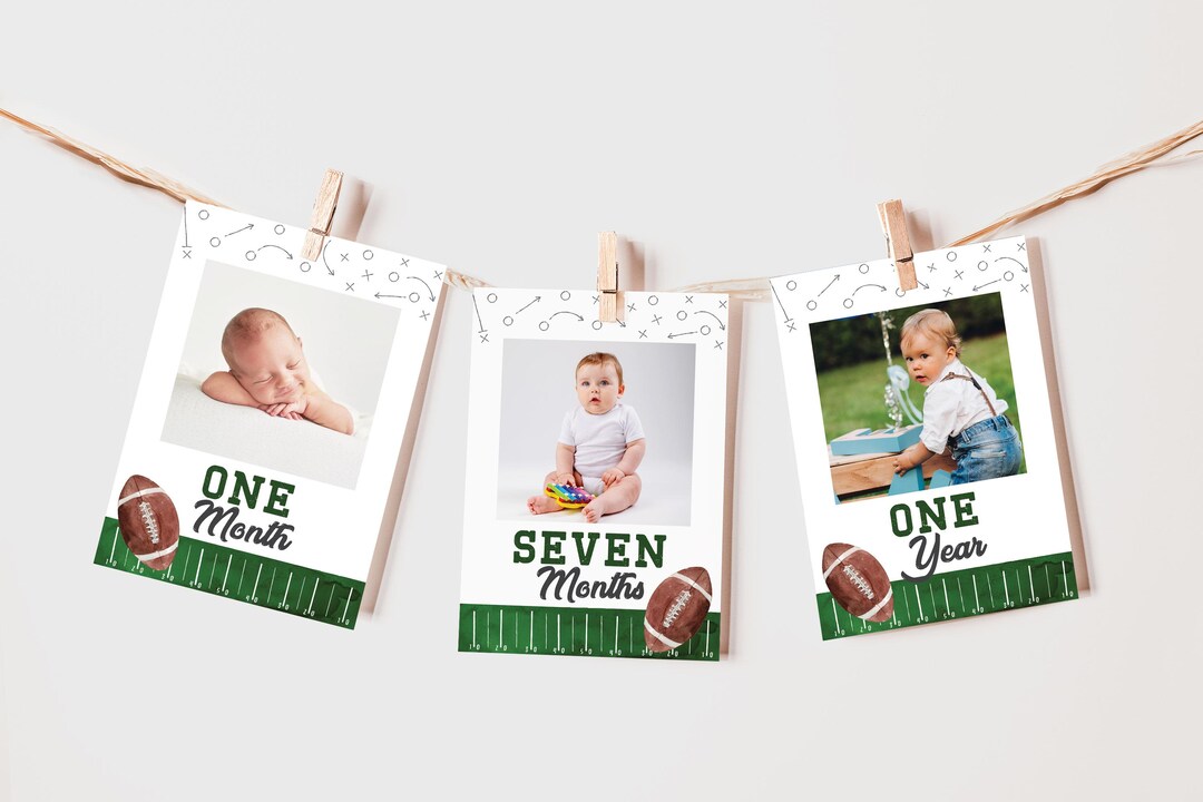 Football 1st Birthday Monthly Photo Banner - First Birthday Photo ...