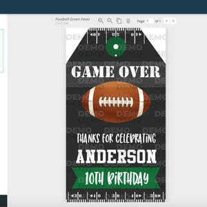 Football Favor Tags in Green - Printable Football Birthday Party Favor ...