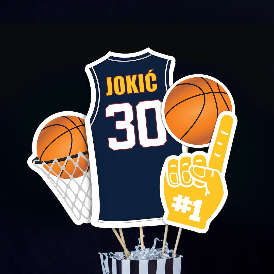 Basketball Centerpieces in Navy Yellow Red, Printable Basketball Party ...