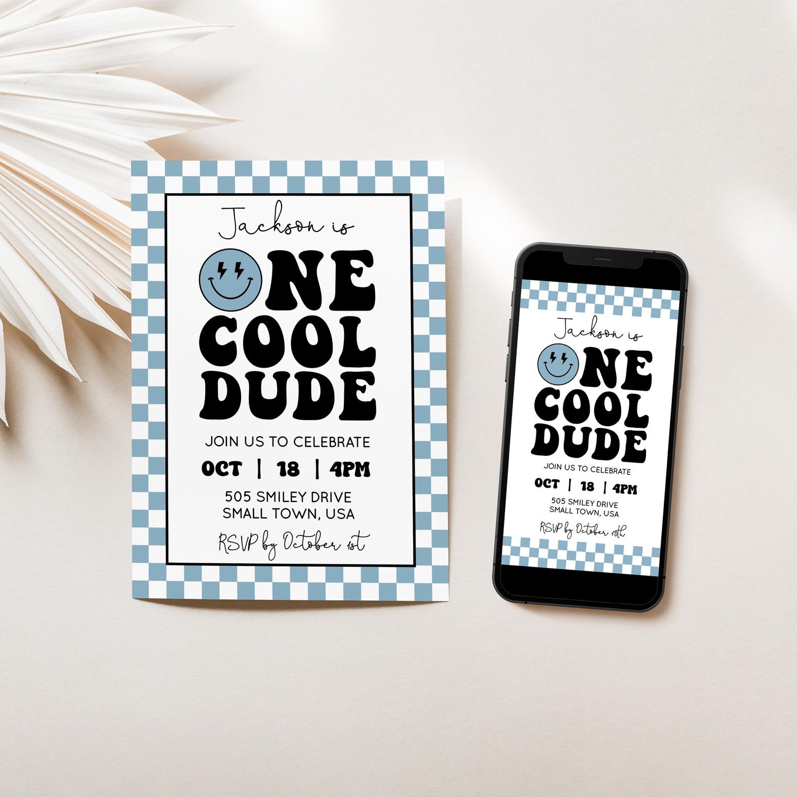 One Cool Dude Invitation in Blue Cool Dude Birthday Invitation ...