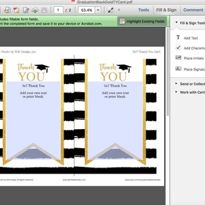 Graduation Thank You Card Instant Download Gold Black - Etsy