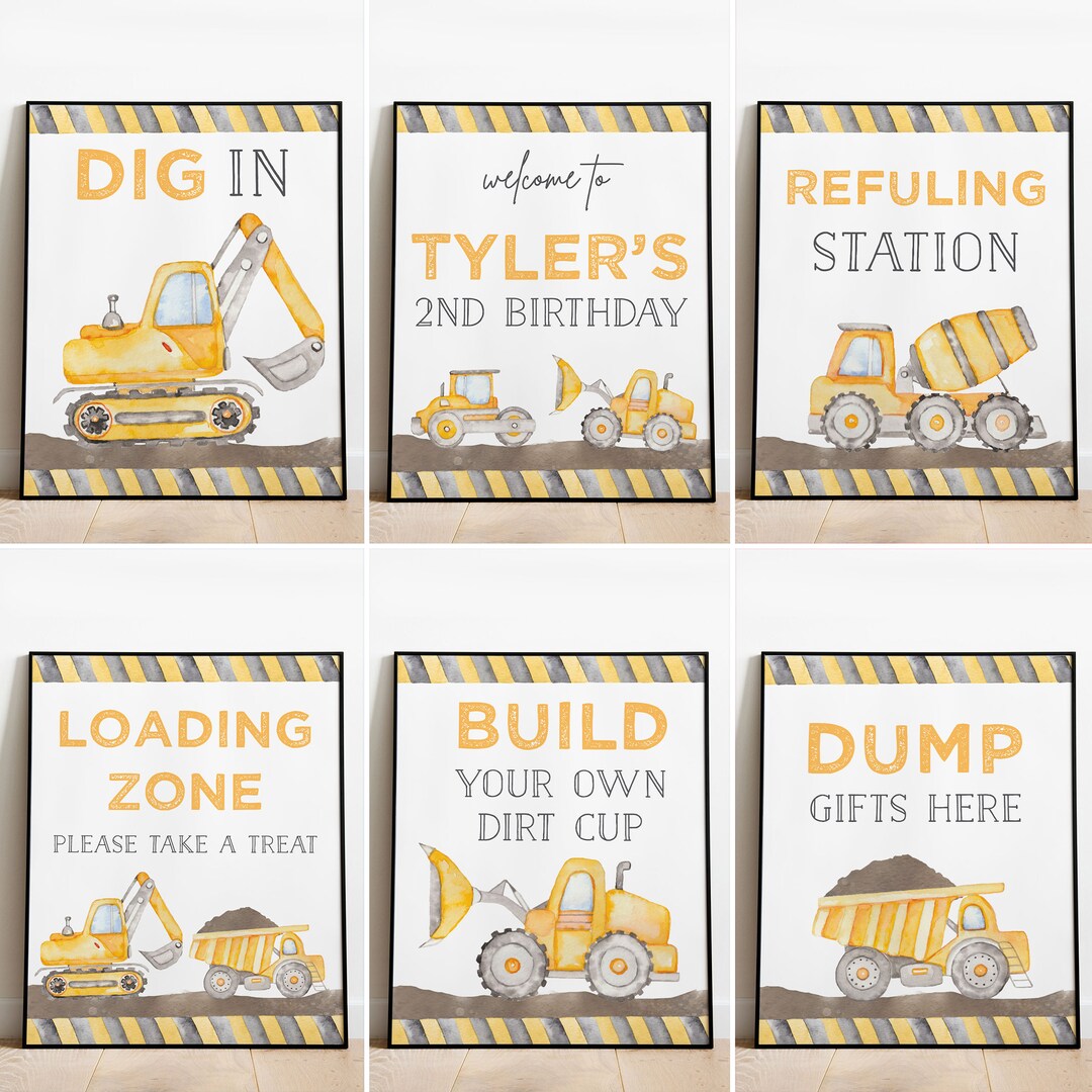 Editable Construction Party Signs Bundle, Construction Trucks Birthday ...