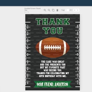 Football Party Thank You Card Printable Football Thank You Card Instant ...