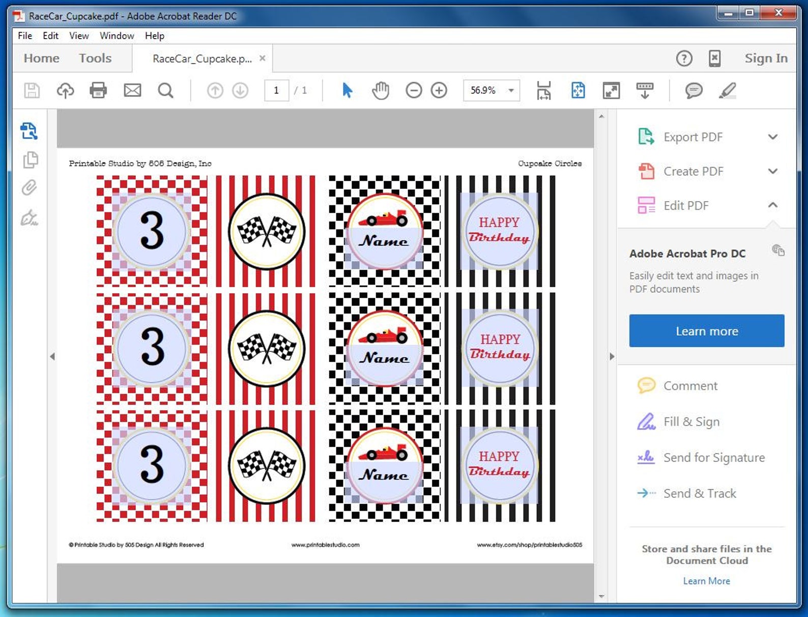 Race Car Party Cupcake Topper Printable Racing Cupcake - Etsy