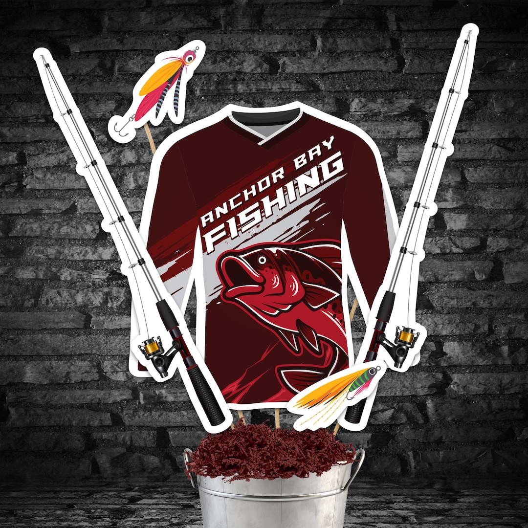 Editable Fishing Centerpieces in Maroon Printable Fishing Banquet ...
