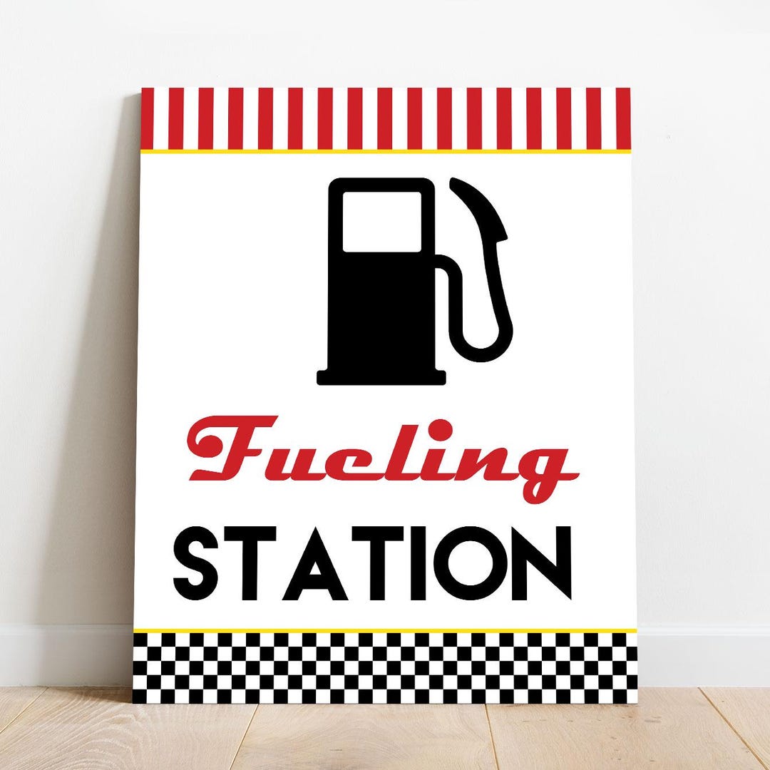 Fueling Station Sign Printable Race Car Party Fueling Station Sign Red ...