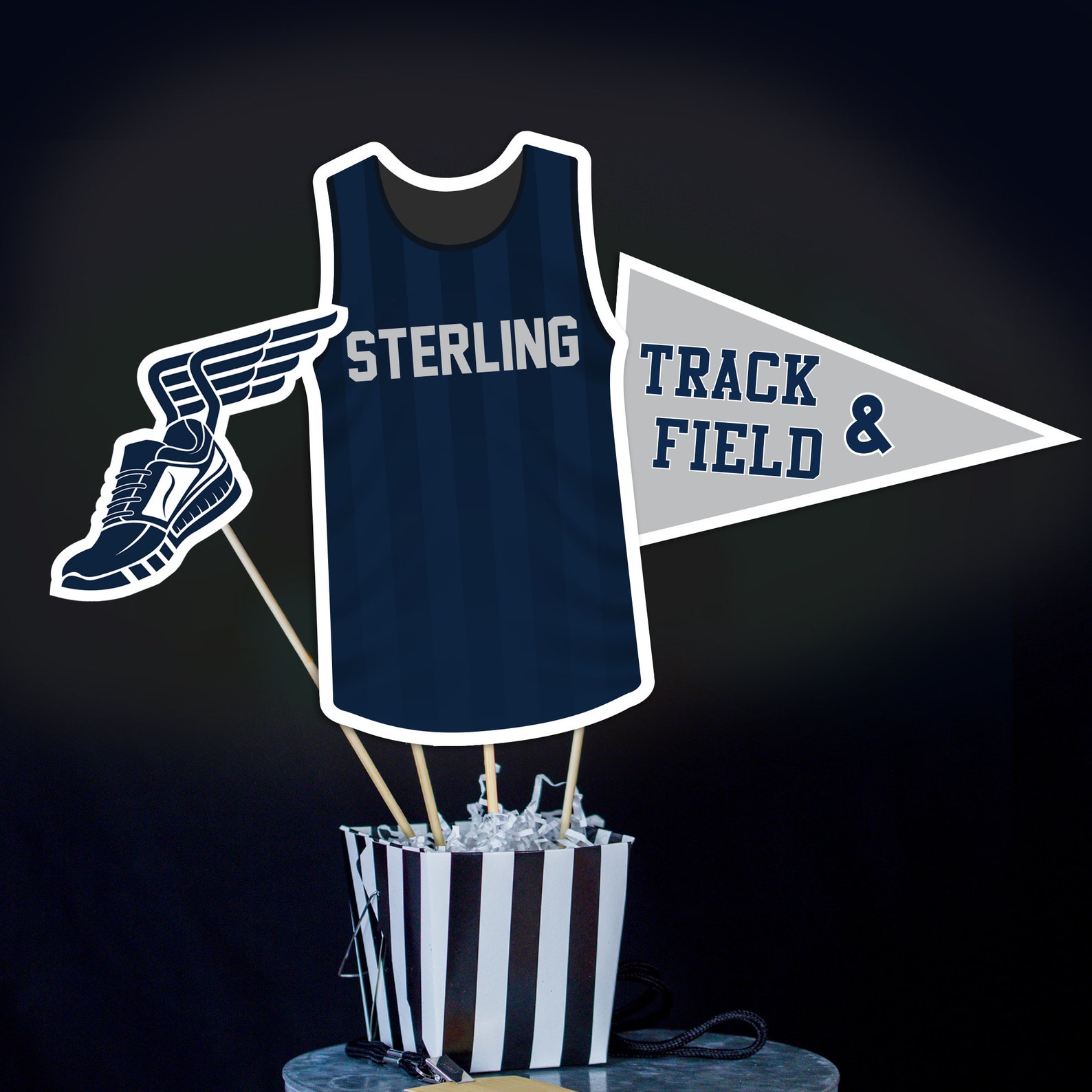 Track Banquet Centerpieces in Navy Silver Printable Track & Field ...