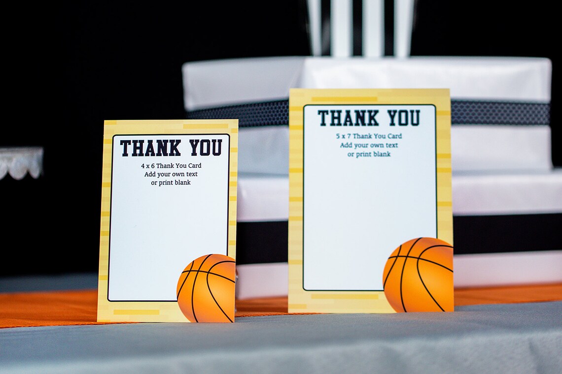 Basketball Thank You Card Printable Basketball Party Thank - Etsy
