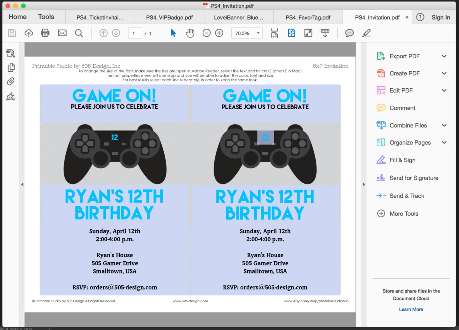 Blue Video Game Birthday Invitation Printable Video Game - Etsy