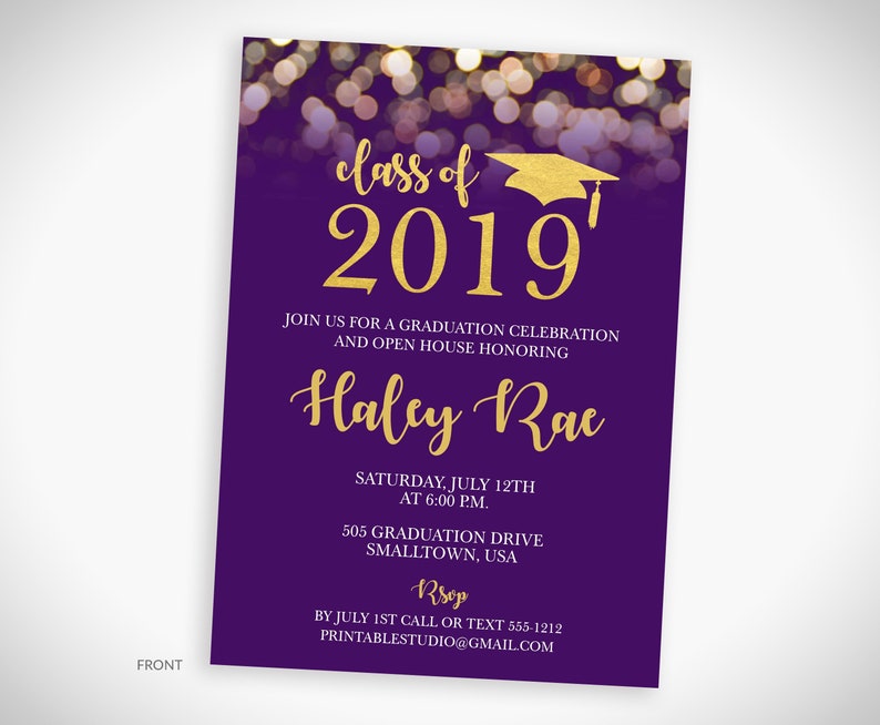 Purple and Gold Graduation Invitation Instant Download - Etsy