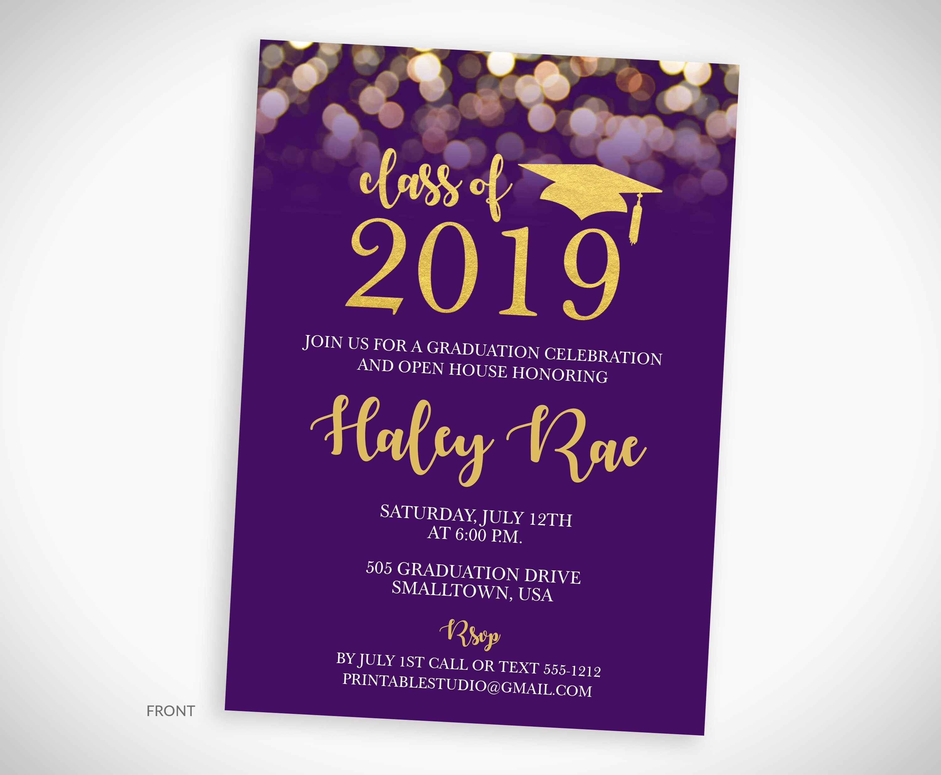 Purple and Gold Graduation Invitation Instant Download | Etsy