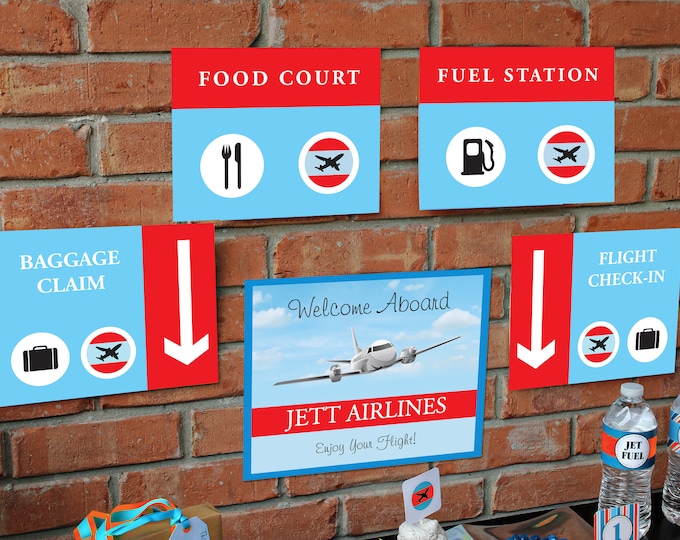 Airplane Birthday Signs Set, Printable Airplane Party Signs, Time Flies ...