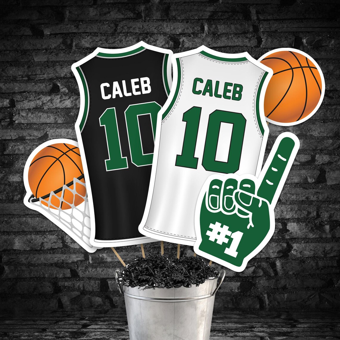 Editable Basketball Centerpieces in Green Printable Basketball Birthday ...