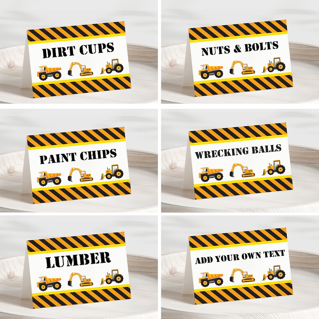 Construction Birthday Food Labels, Printable Construction Food Tent ...