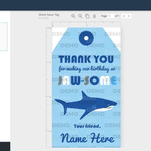 Shark Birthday Party Favor Tag, Printable Shark Favor Tags, Shark ...