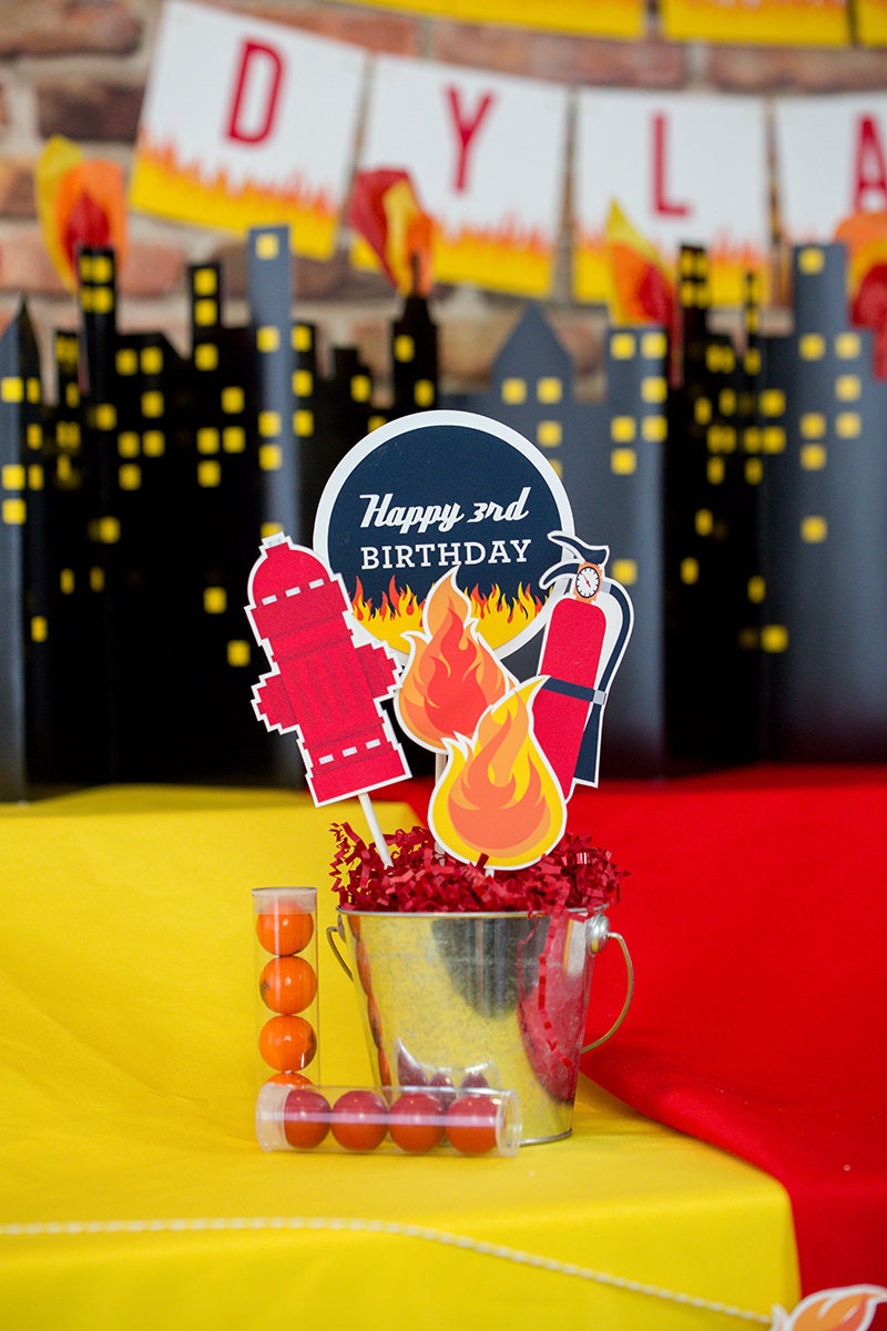 Editable Fireman Birthday Centerpieces, Fireman Party Table Decorations ...