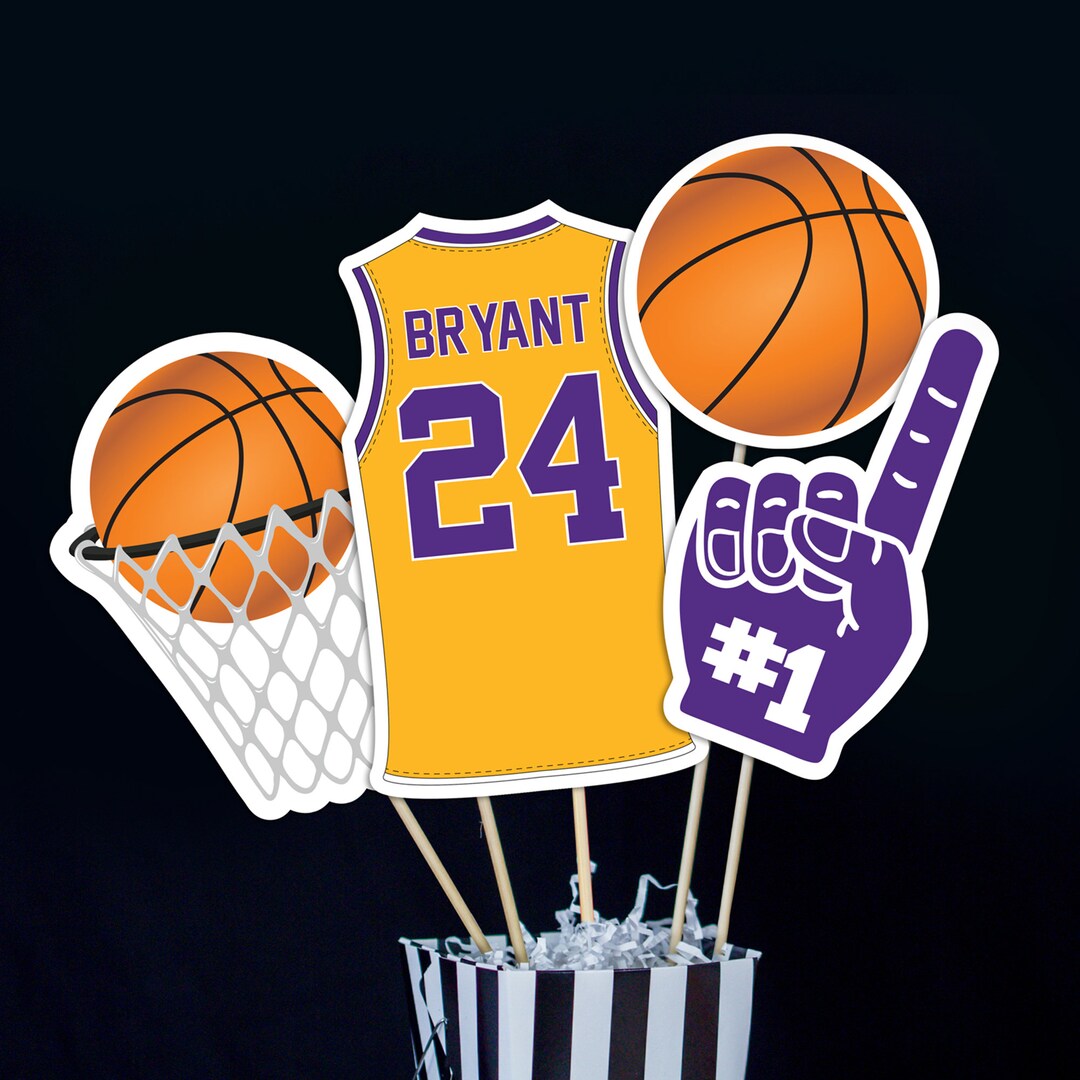 Basketball Centerpieces in Gold Purple - Printable Basketball Birthday ...