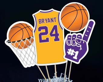 Basketball Centerpieces in Navy Gold - Printable Basketball Birthday ...