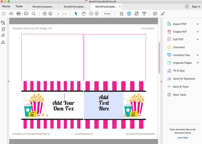 Movie Party Food Labels in Pink Movie Night Buffet Table - Etsy