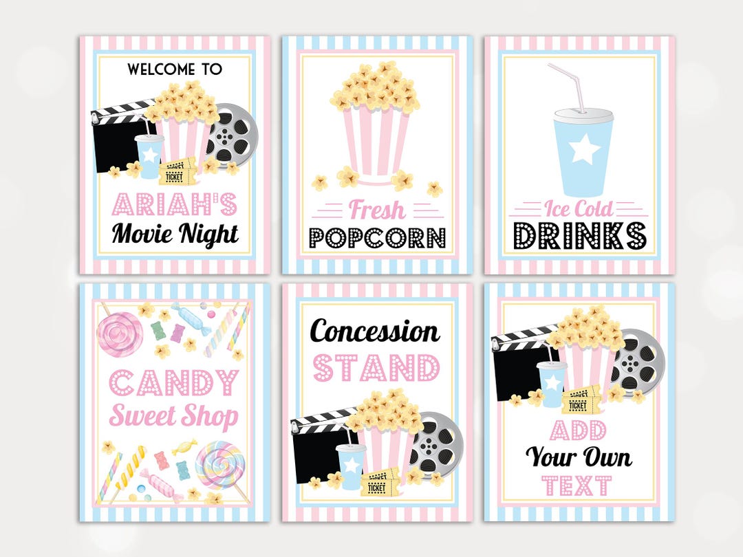 Editable Movie Party Signs Instant Download Pastel Movie Party Signs ...