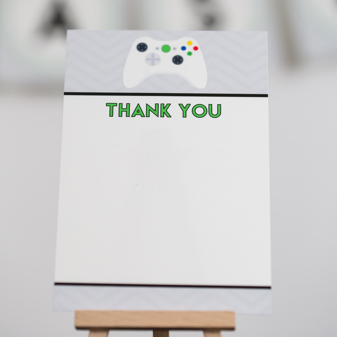 Video Game Thank You Card With White Controller Video Game Party Thank ...