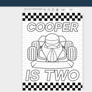 Editable Race Car Party Coloring Pages Two Fast Activity Pages Two Fast ...