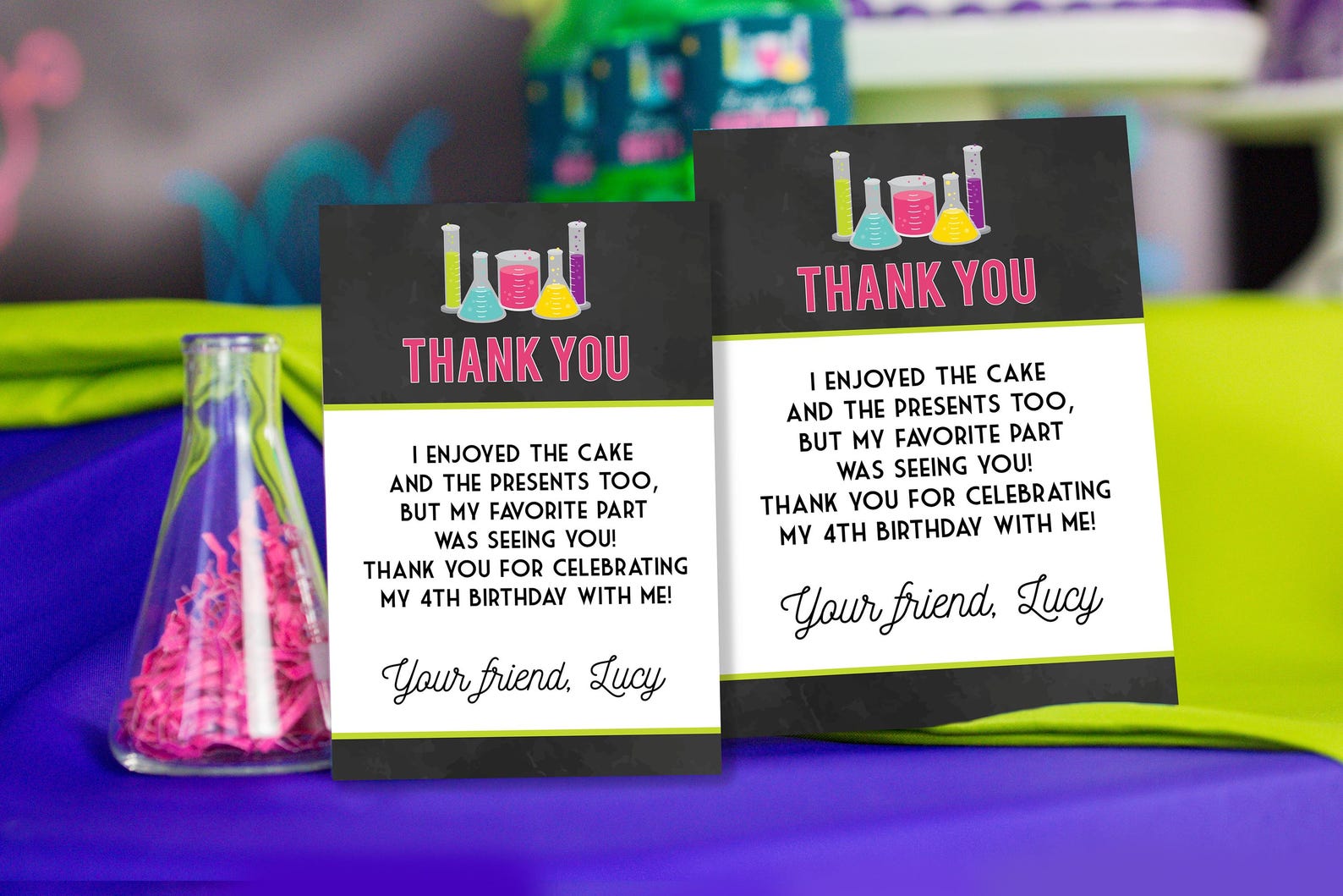 Science Party Thank You Card in Pink - Printable Science Thank You Card ...