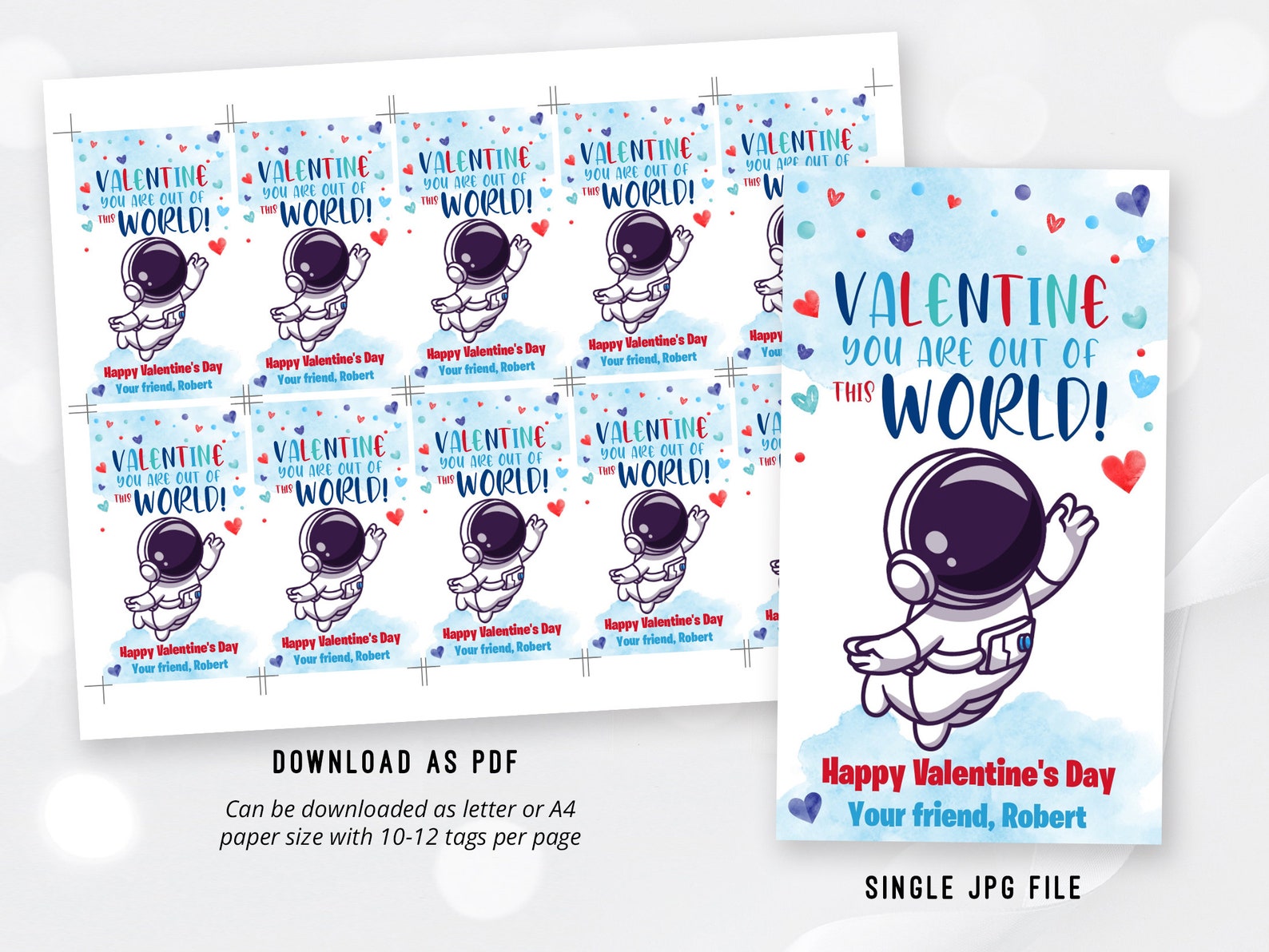Valentines Astronaut Card You Are Out of This World Printable Valentine ...