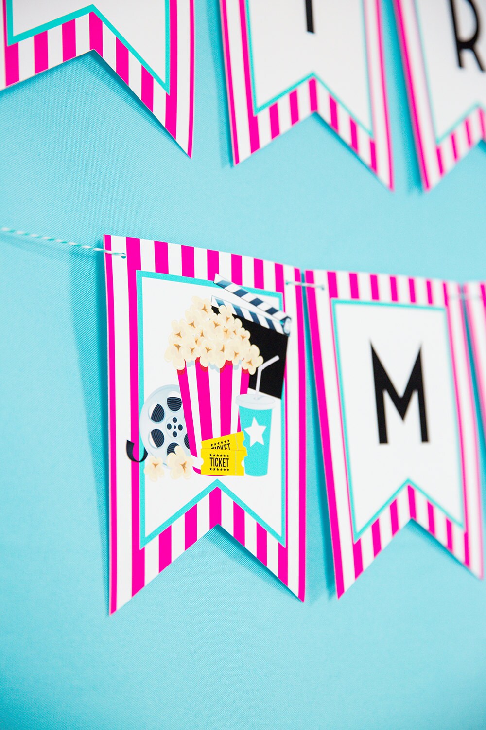 Movie Birthday Banner Instant Download Pink Movie Party - Etsy