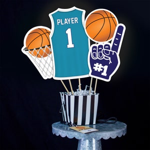 Basketball Centerpieces in Teal Printable Basketball Birthday Party ...