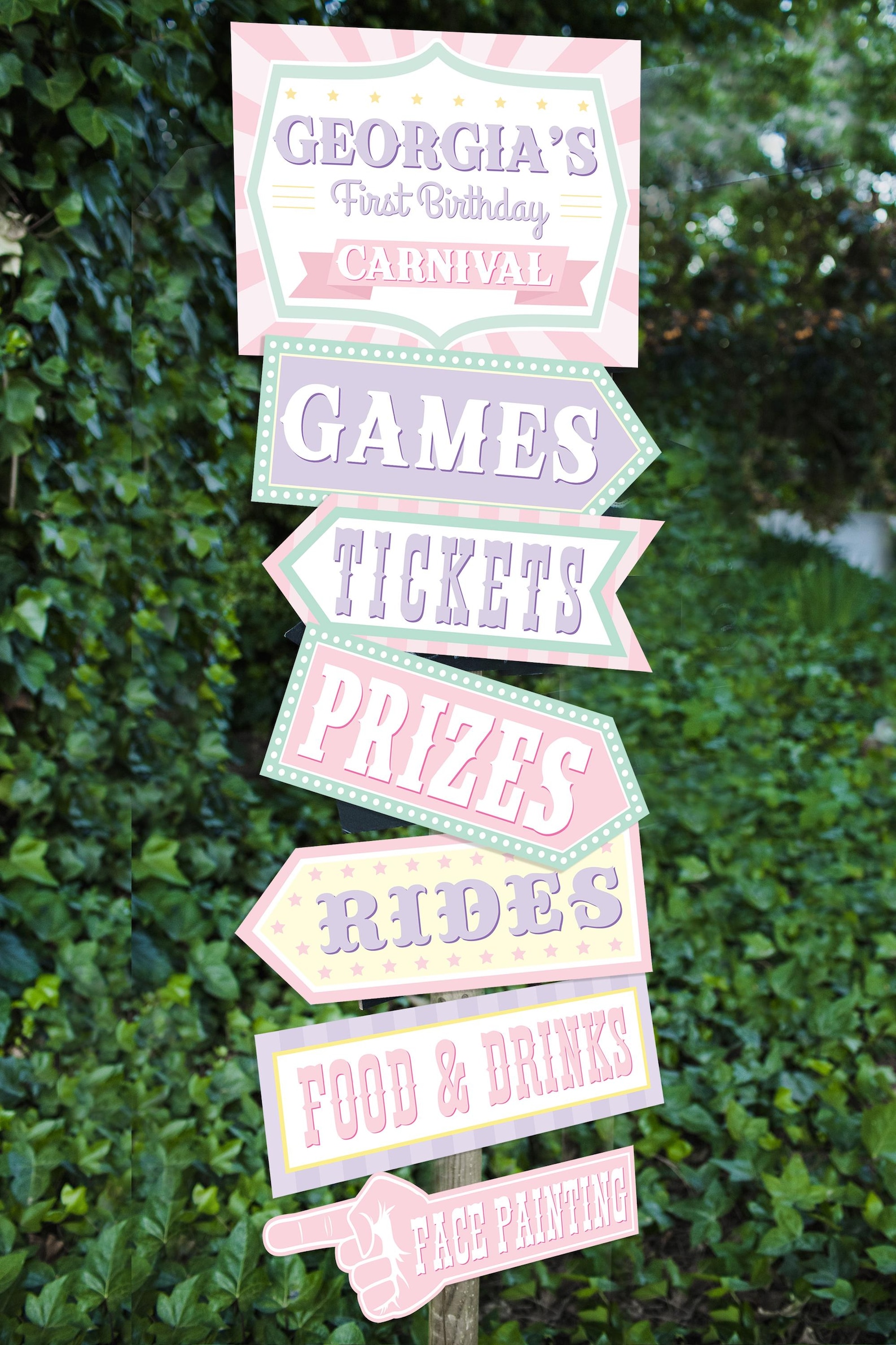 Pastel Carnival Directional Signs Carnival Birthday Signs Carnival ...