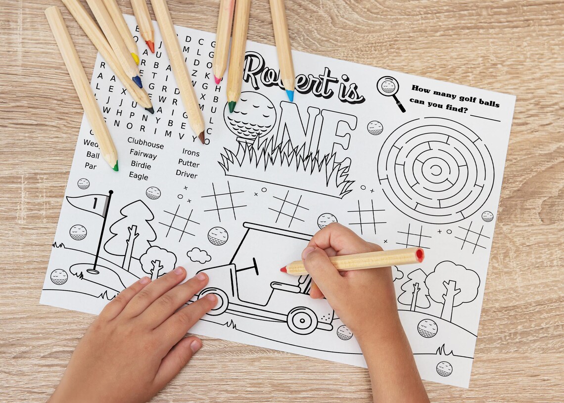 Editable Golf Placemat, Golf Coloring Page, Golf Activity Page Golf ...