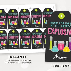 Science Party Favor Tags in Pink - Printable Scientist Party Favor Tags ...