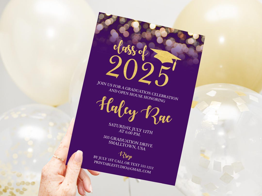 Purple and Gold Graduation Invitation Instant Download Graduation Party ...
