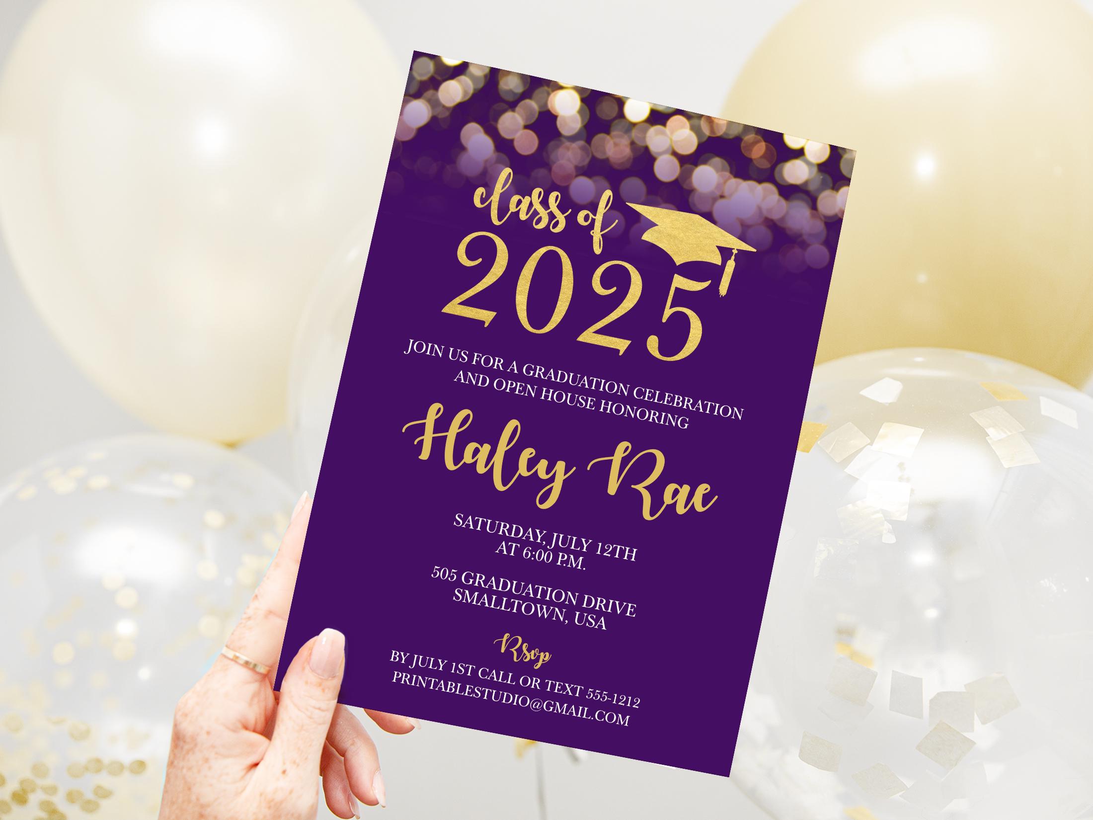 Purple And Teal Graduation Invitations