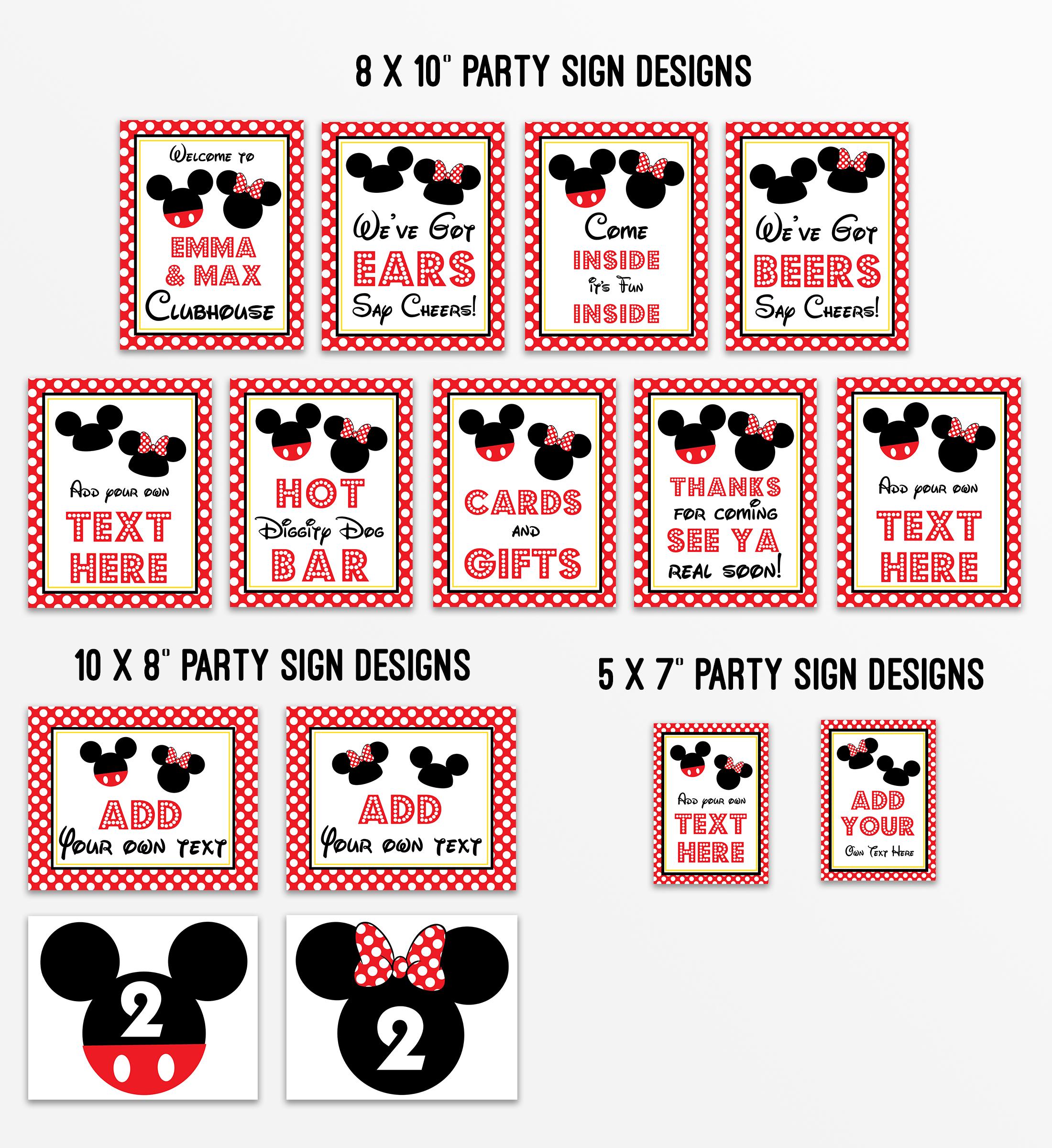 Mickey and Minnie Mouse Party Signs - Instant Download Mickey Minnie ...