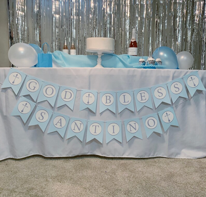 God Bless Banner Light Blue Silver First Communion Banner - Etsy