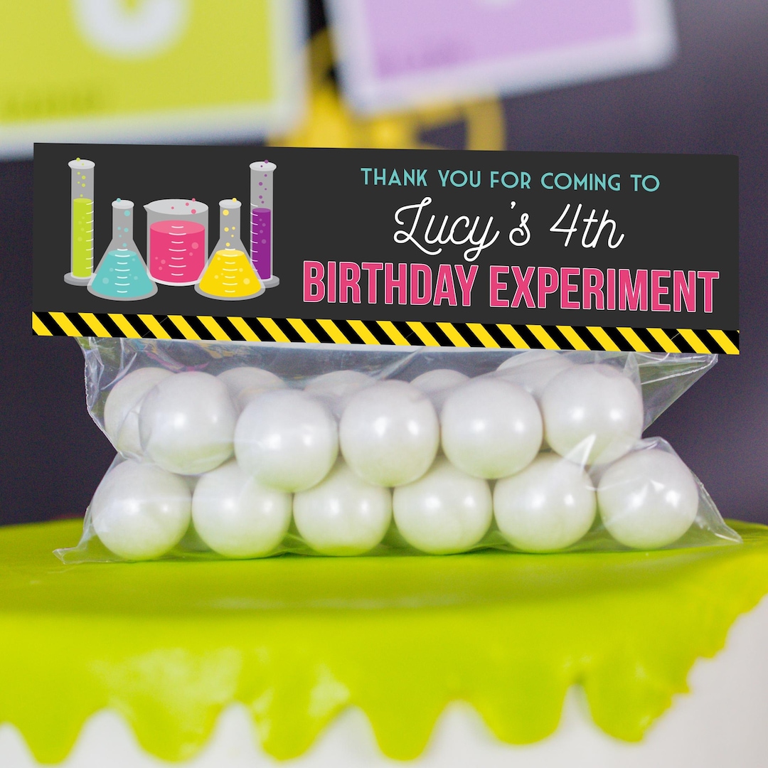 Editable Science Birthday Favor Bag Topper in Pink, STEM Party Goodie ...