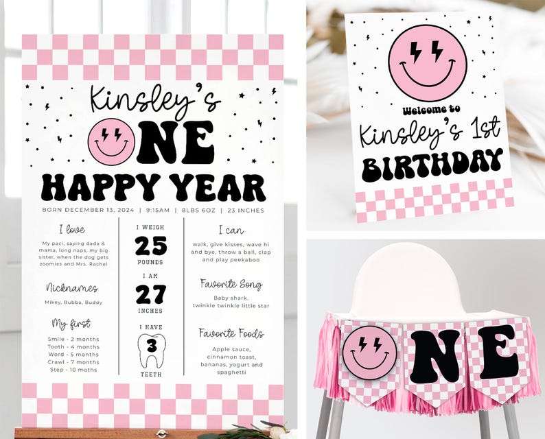 ONE Happy Girl Party Decorations in Pink Happy Girl Party HUGE ...