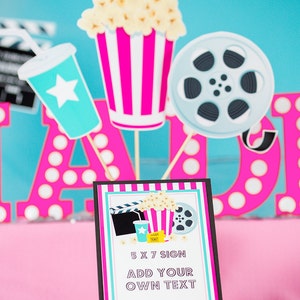 Movie Party Signs Instant Download Pink Movie Party Signs - Etsy