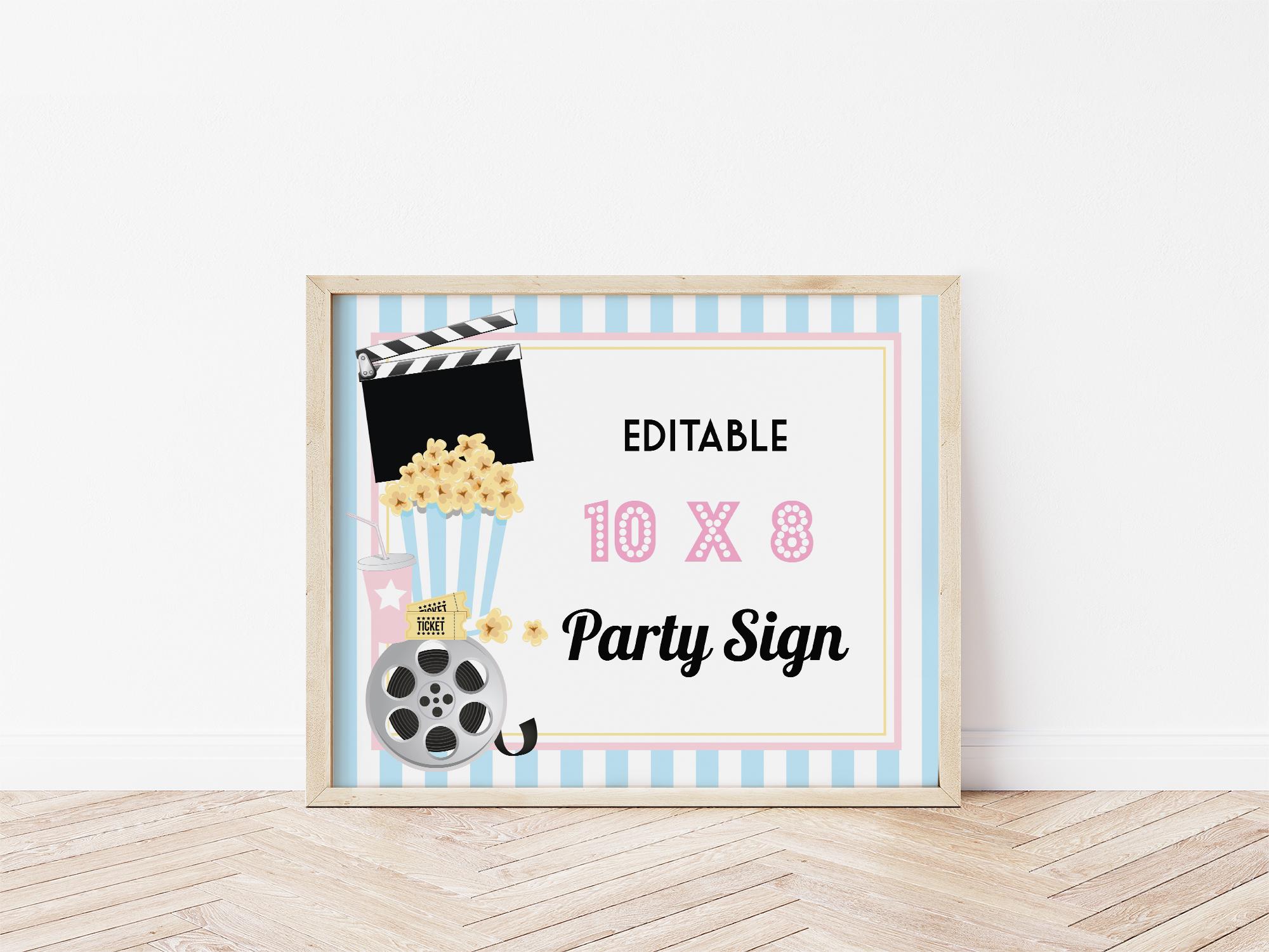 Editable Movie Party Signs Instant Download Pastel Movie Party Signs ...