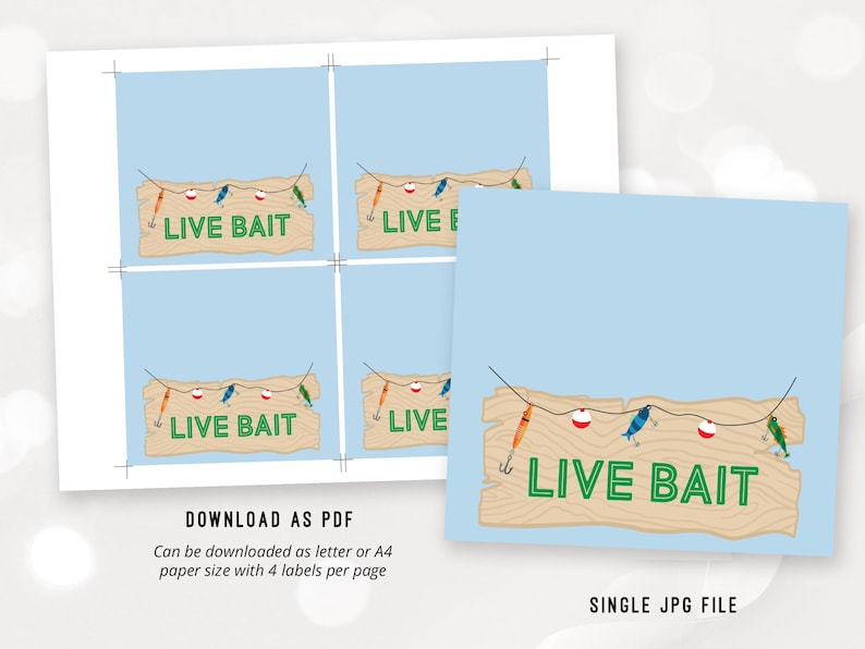 Live Bait Fishing Party Favor Tags: Treat Bag Topper (digital Download ...