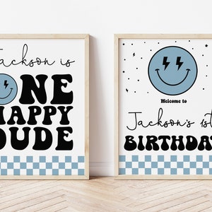 Editable Happy Dude Birthday Signs Bundle, Instant Download Blue One ...