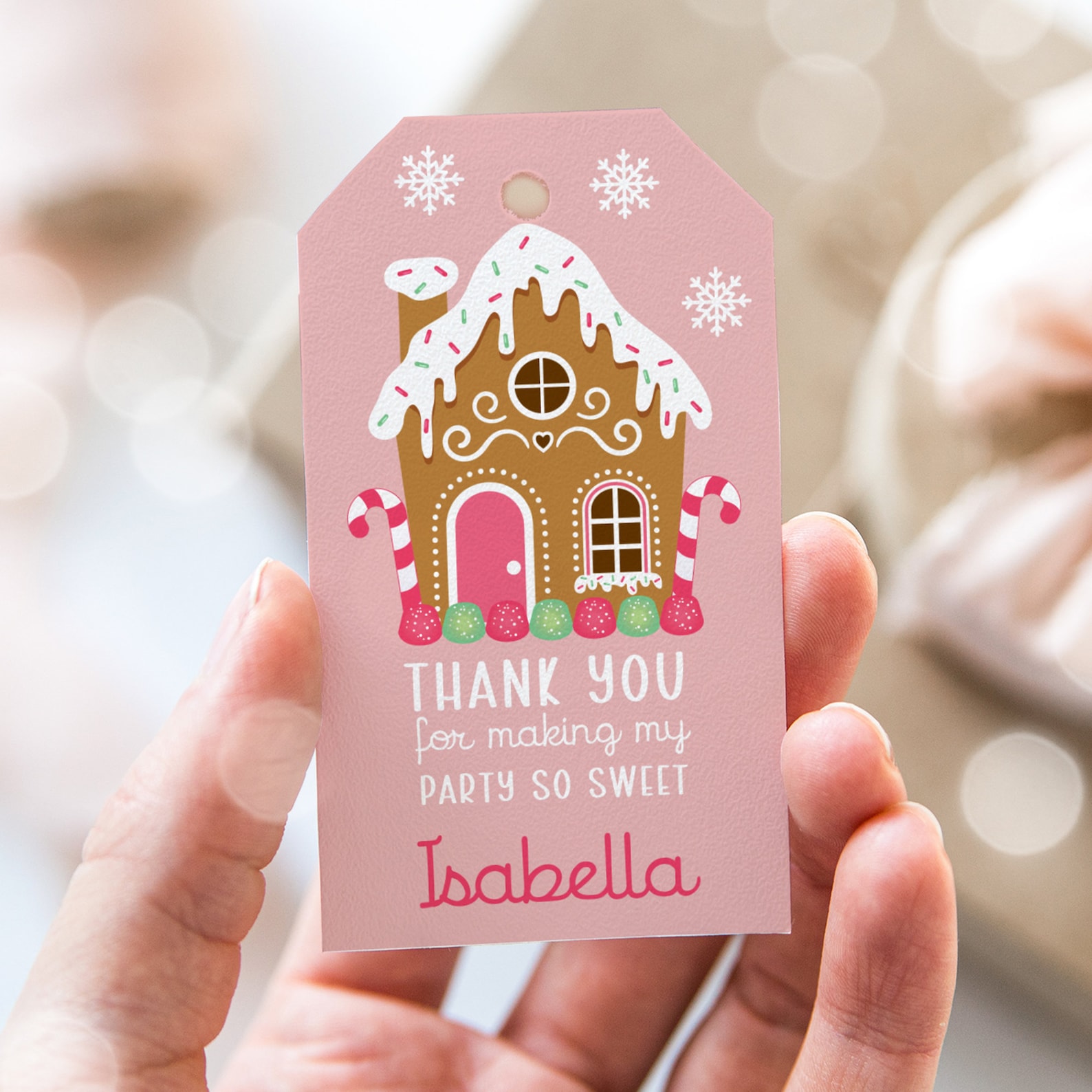 Editable Gingerbread Birthday Party Favor Tags in Pink Gingerbread ...