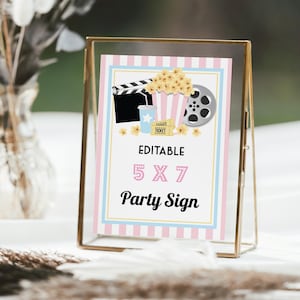 Editable Movie Party Signs Instant Download Pastel Movie Party Signs ...