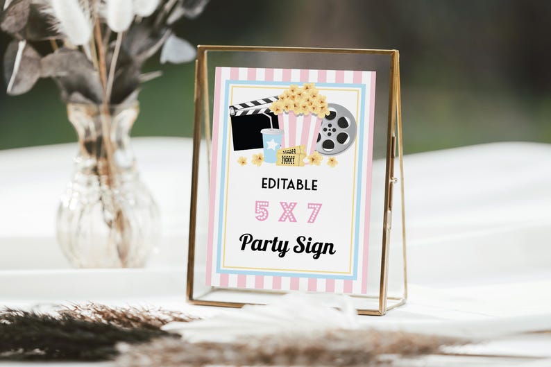 Editable Movie Party Signs Instant Download Pastel Movie Party Signs ...