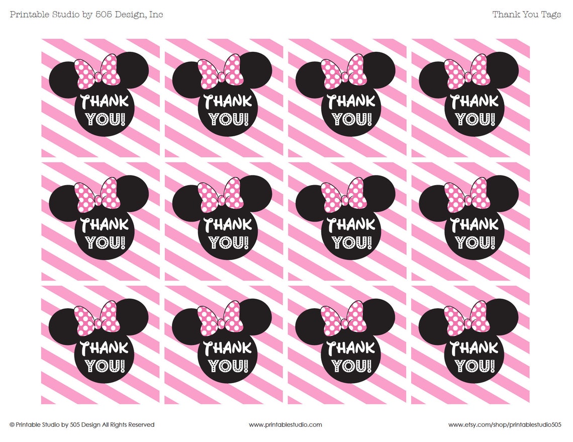 Minnie Mouse Thank You Tag in Pink - Printable Minnie Thank You Tag ...