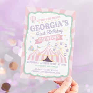 Editable Pastel Carnival Invitation, Carnival Birthday Party Invitation ...