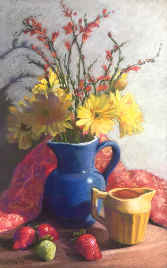 Painting Still Life Pastel Floral Original | Etsy